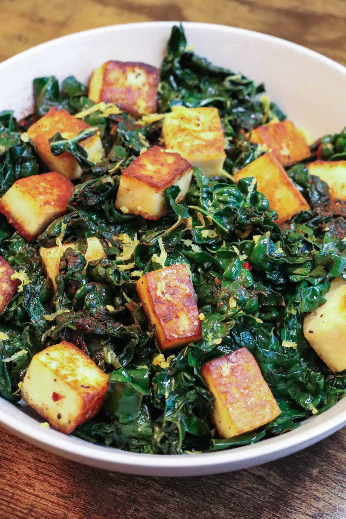 Sautéed Kale with Pan Fried Paneer - Cooking with Conks